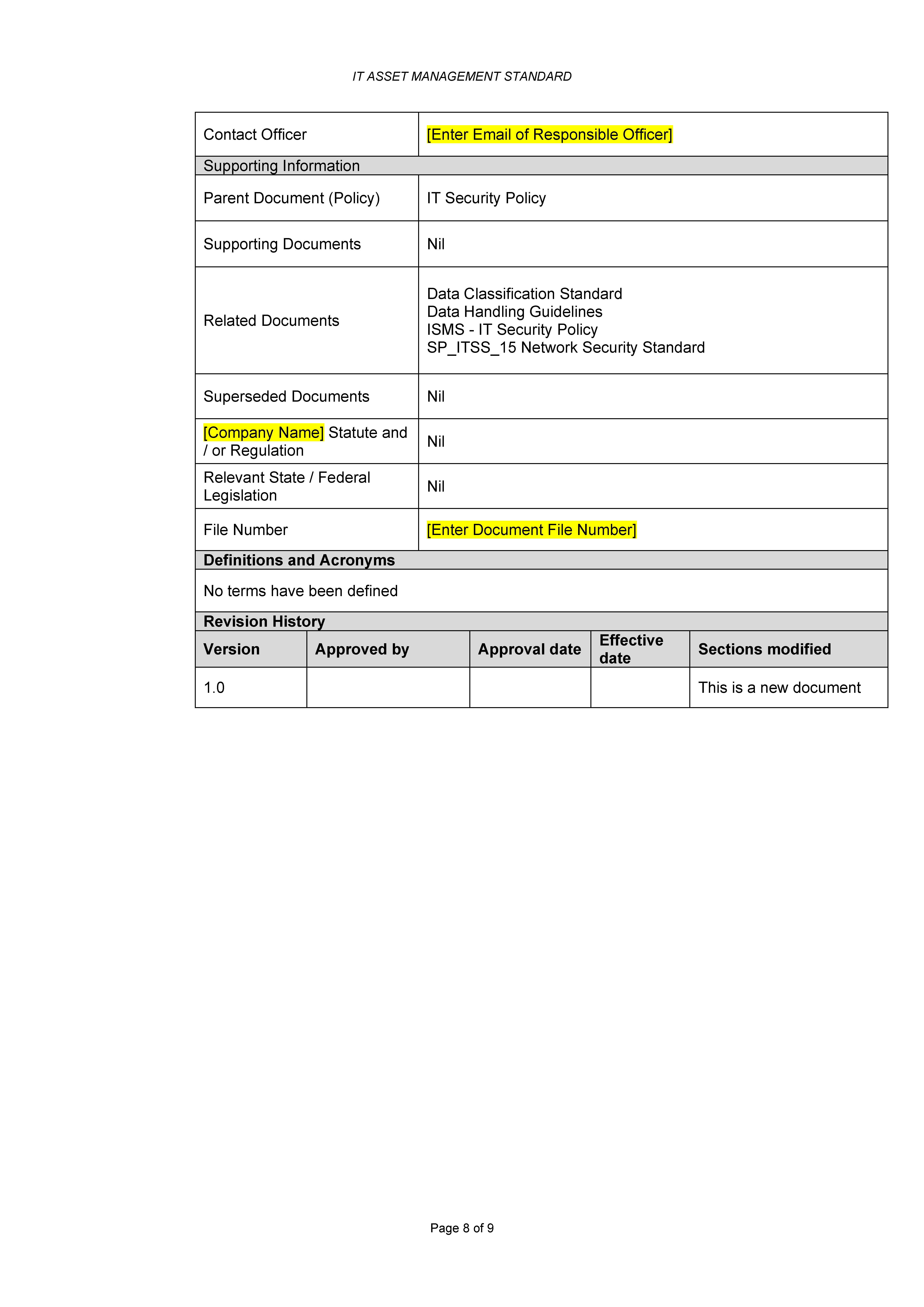 IT Asset Management Cybersecurity Standard | Templates at ...