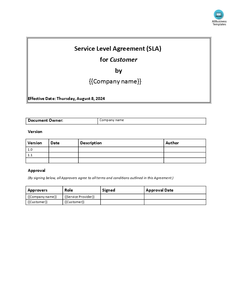 Customer Service Level Agreement | Templates at allbusinesstemplates.com