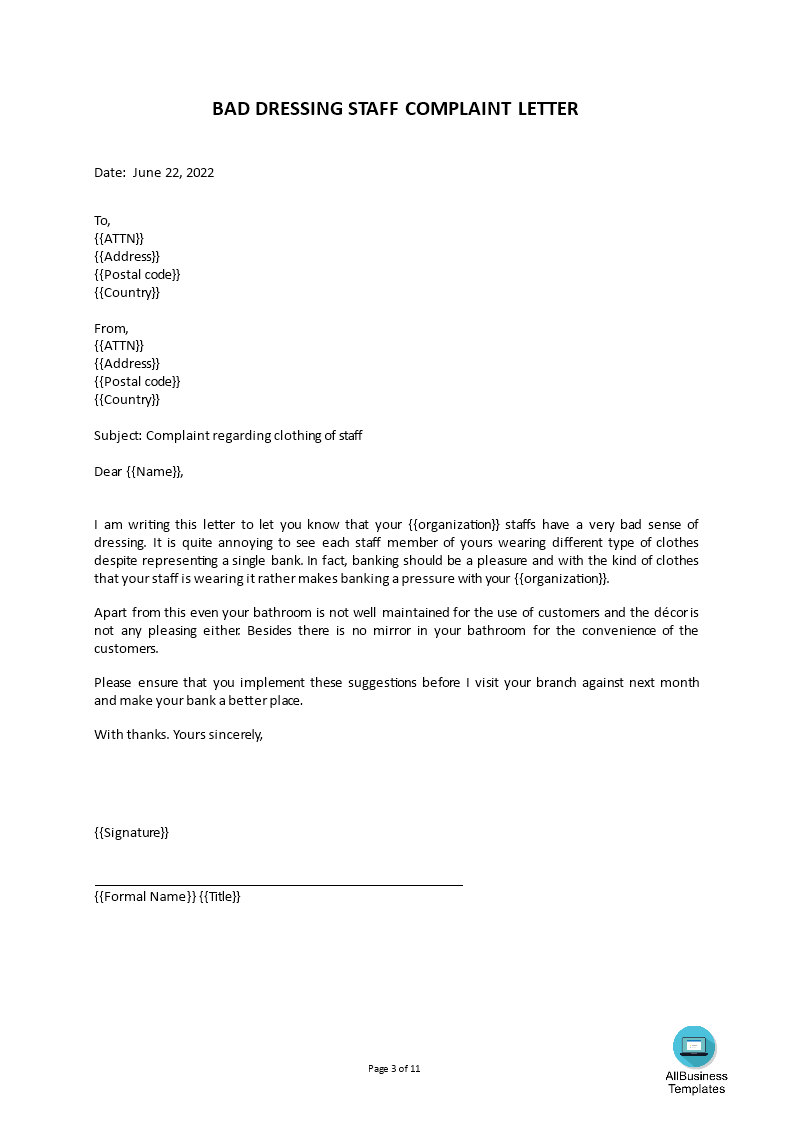 Sample Company Complaint Letter | Templates at allbusinesstemplates.com
