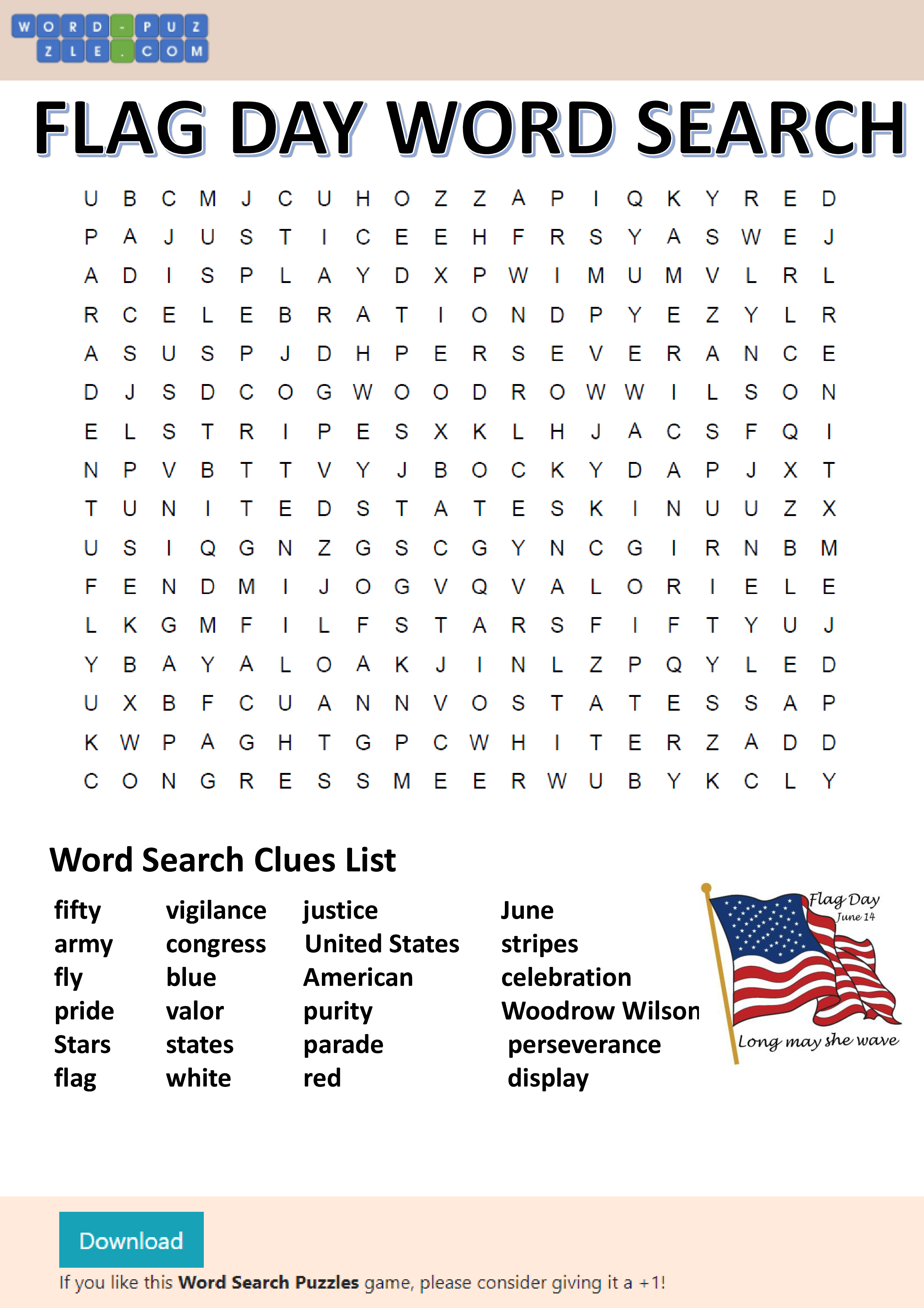 Flag Day Word Search | Templates at allbusinesstemplates.com