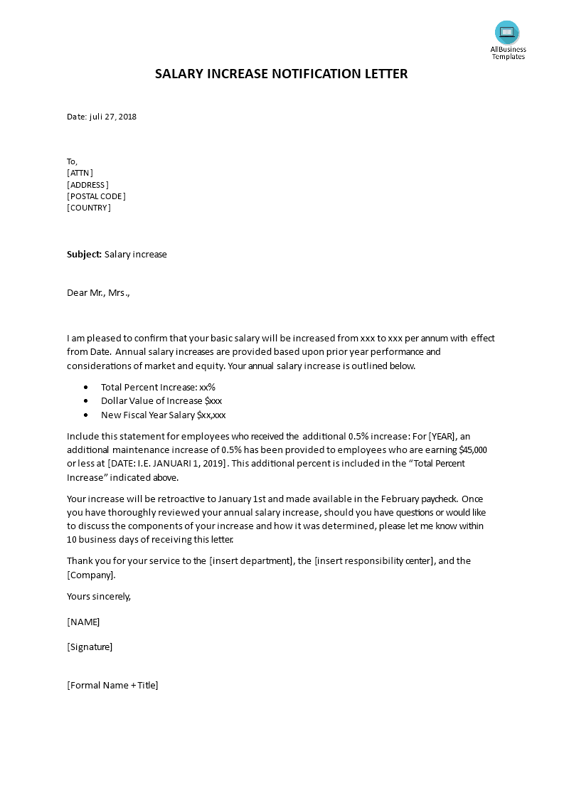 Salary Increase Notification by Boss to Employee | Templates at ...