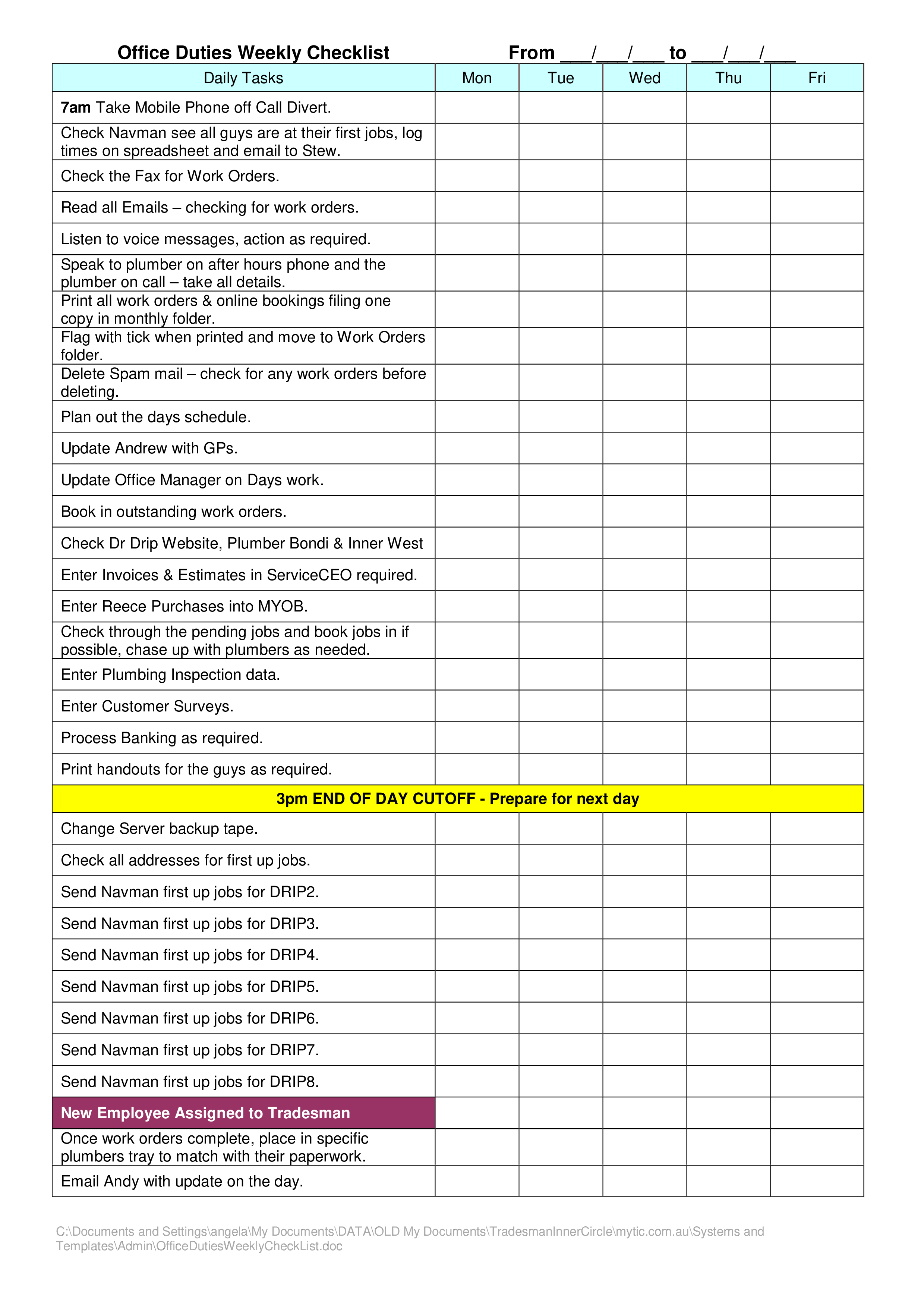 New Office Setup Checklist Template