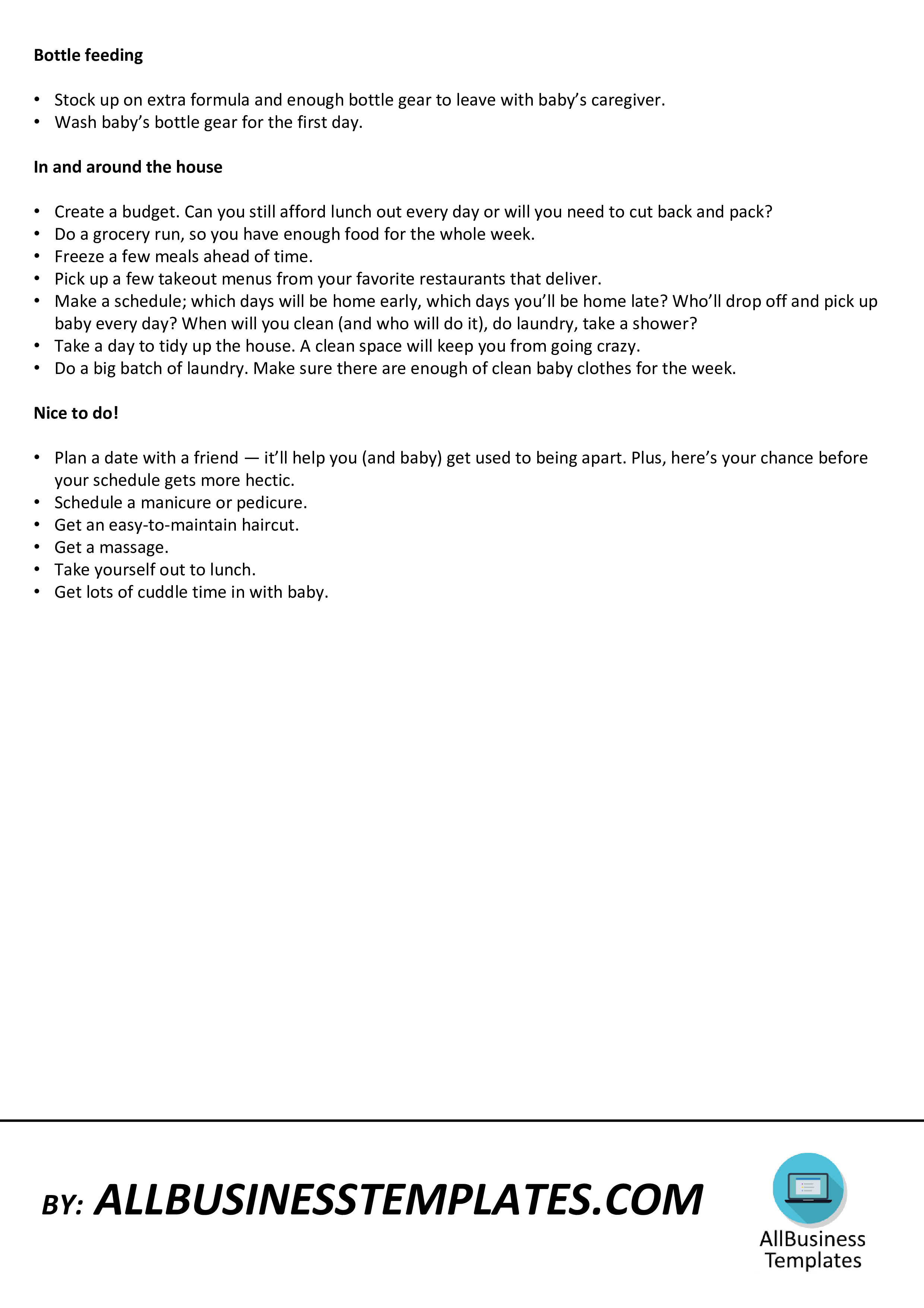 Back to work checklist Maternity leave | Templates at ...