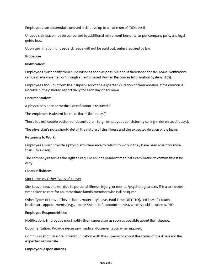 Sick Leave Policy | Templates at allbusinesstemplates.com