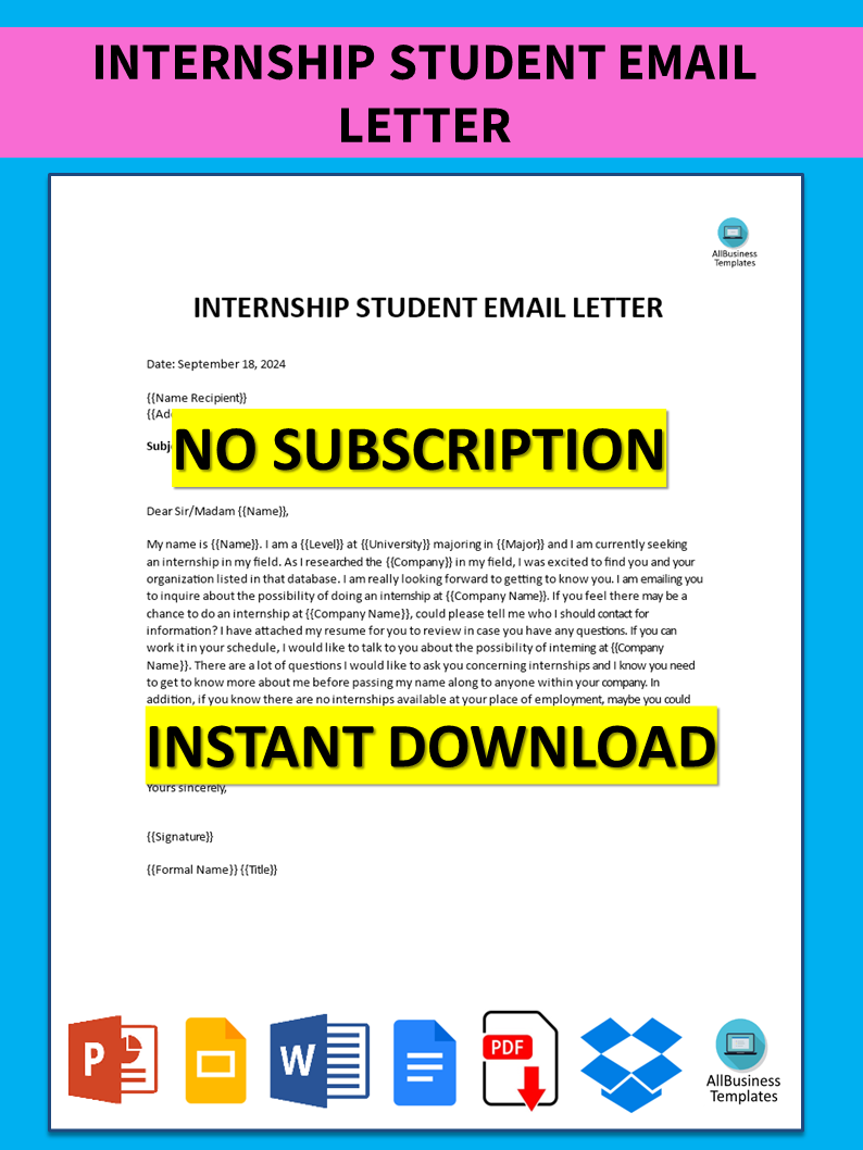Internship Student Email Letter | Templates at allbusinesstemplates.com