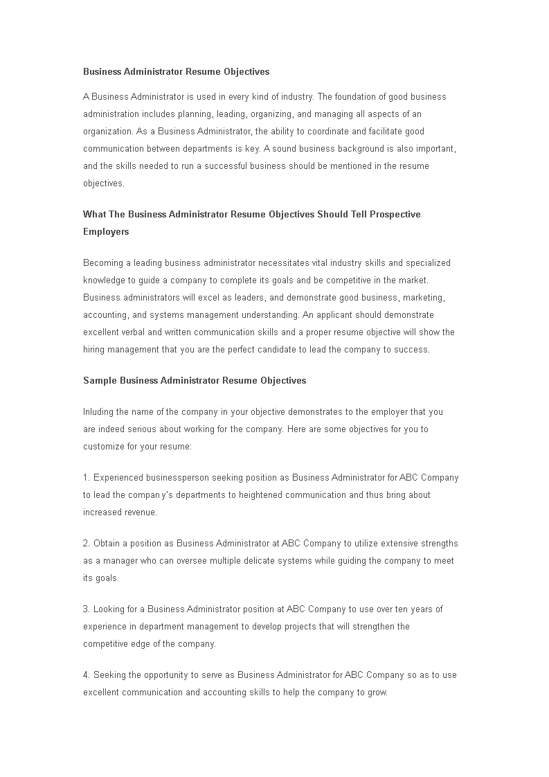 Career Objective For Resume For Business Management Management 