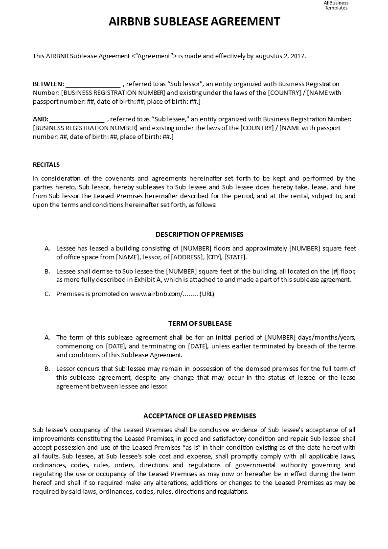 Free Commercial Sublease Agreement Template