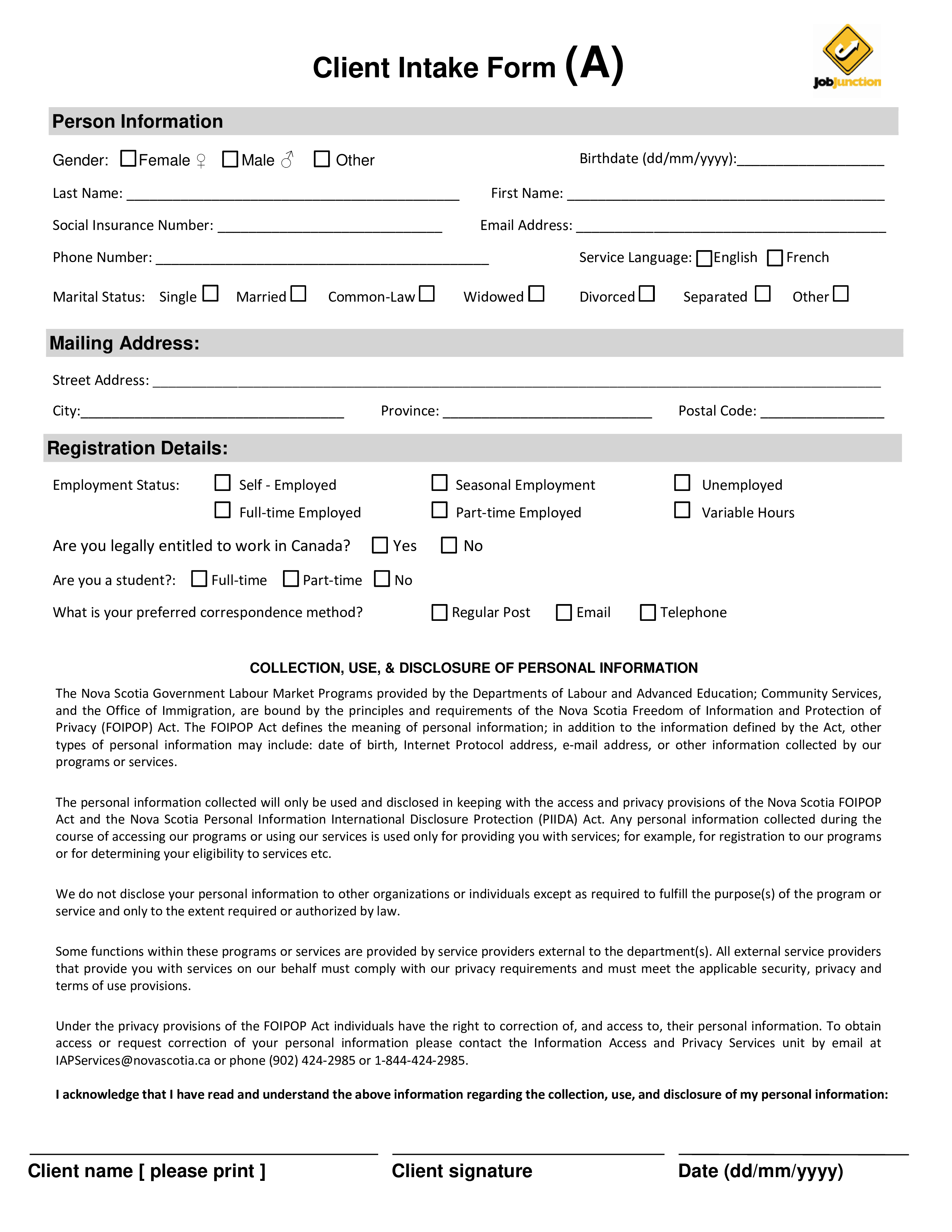 Case Management Client Intake Form Templates At Allbusinesstemplates