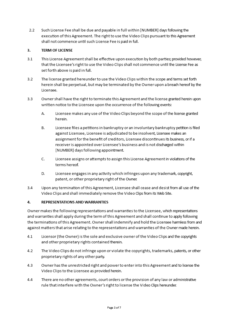 Video Clip License Agreement | Templates at allbusinesstemplates.com