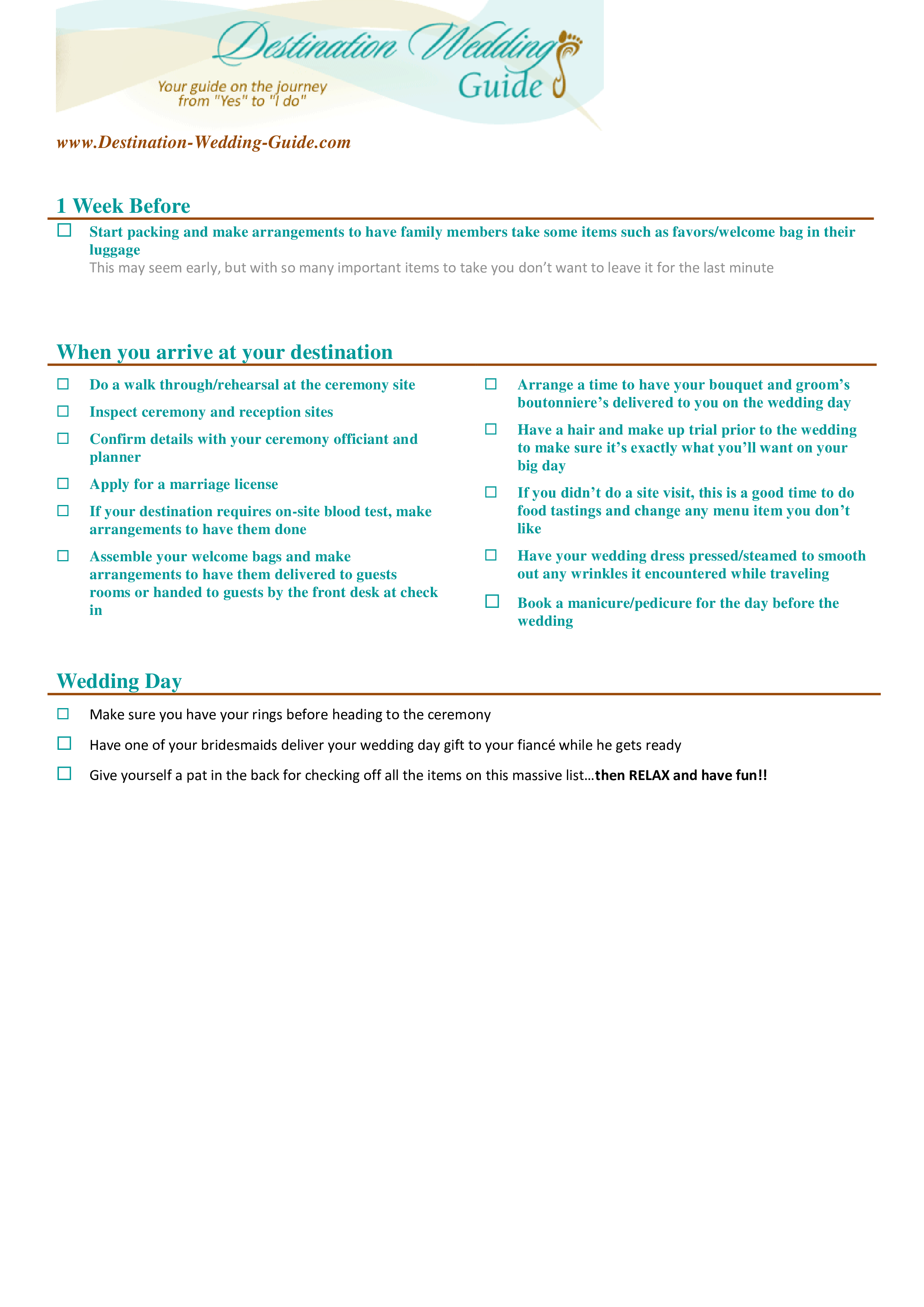 Ultimate Destination Wedding Checklist | Templates at ...