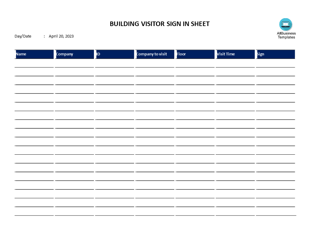Sample Sign In Sheet | Templates at allbusinesstemplates.com