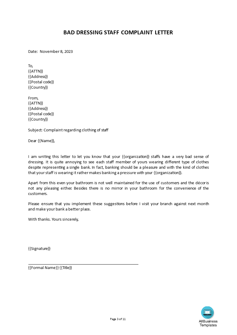 Sample Formal Complaint Letter | Templates at allbusinesstemplates.com