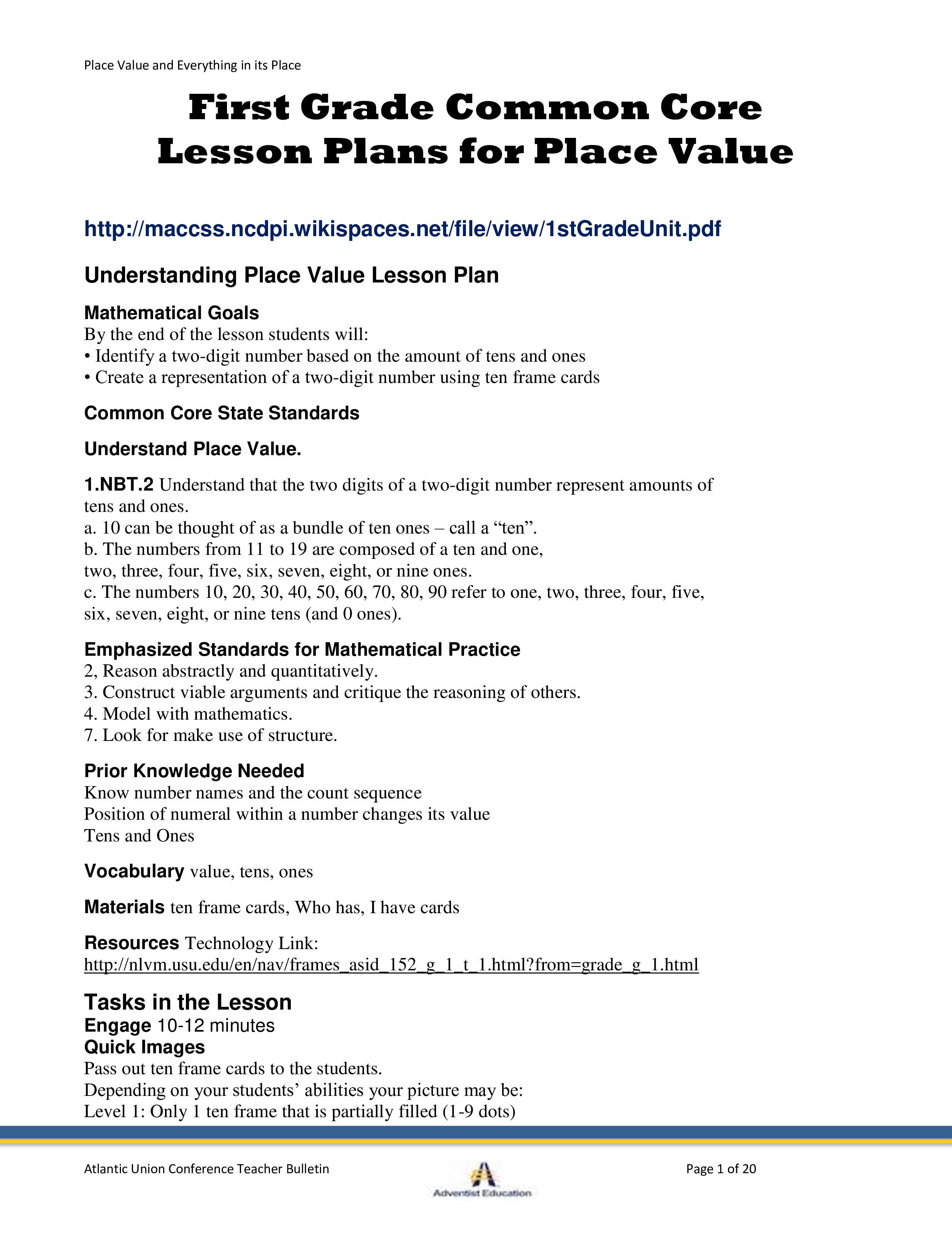 First Grade Common Core Lesson Plan Templates At Allbusinesstemplates