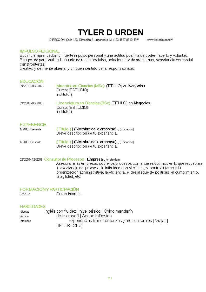 Prima Plantilla de Currículum Profesional