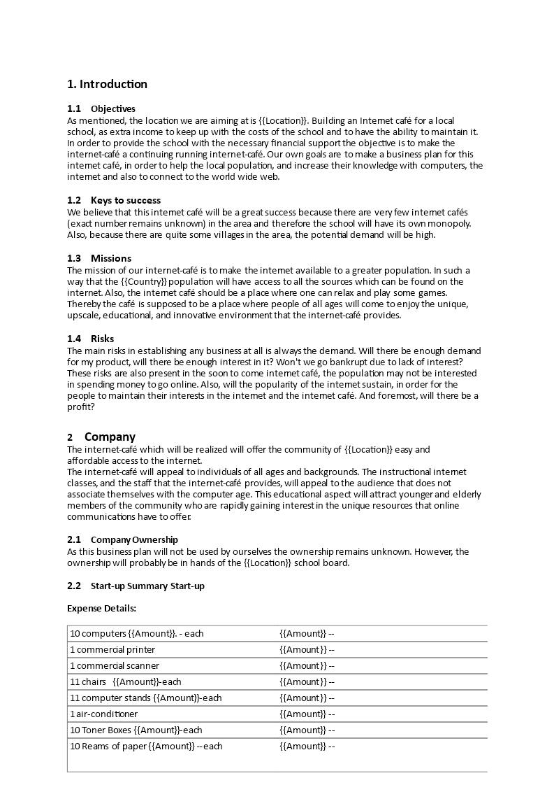 Internet Cafe Business Plan sample | Templates at allbusinesstemplates.com