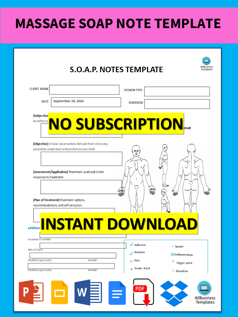 Massage Soap Note | Templates at allbusinesstemplates.com