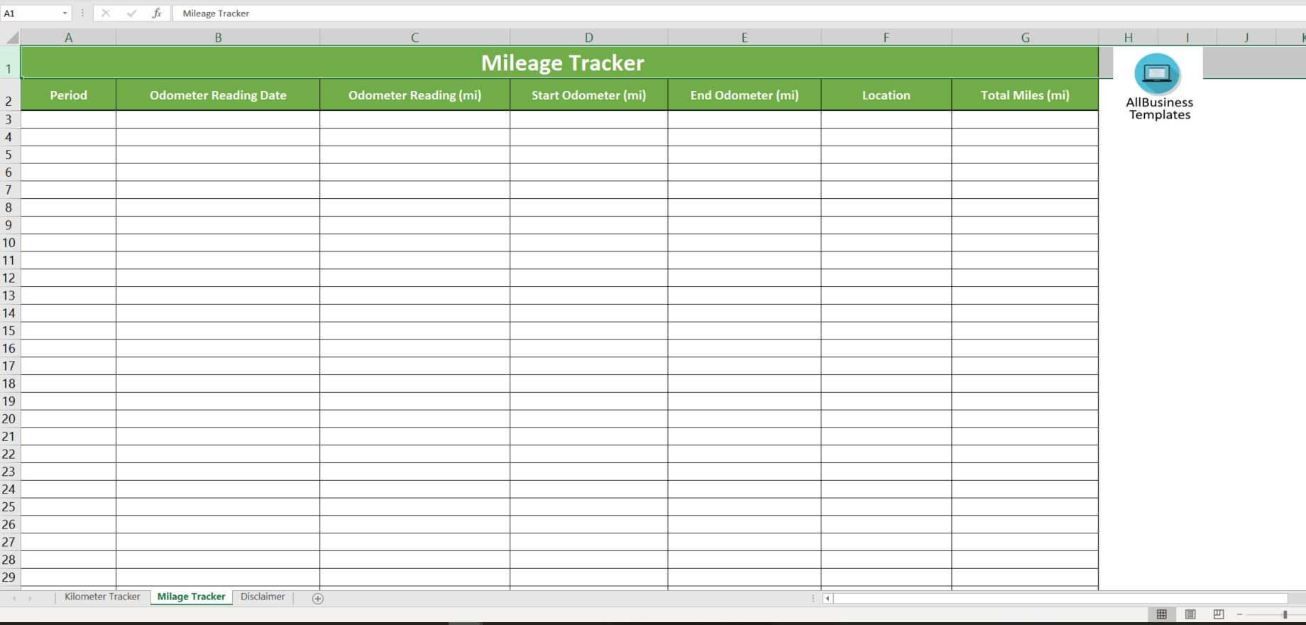 Kostenloses Mileage Log Worksheet