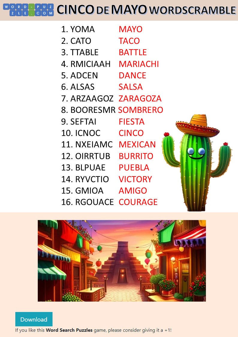 Cinco De Mayo Word Scramble Gratis