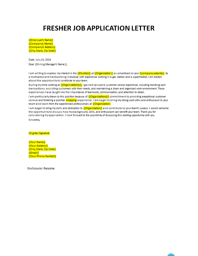 Application Letter Fresher | Templates at allbusinesstemplates.com