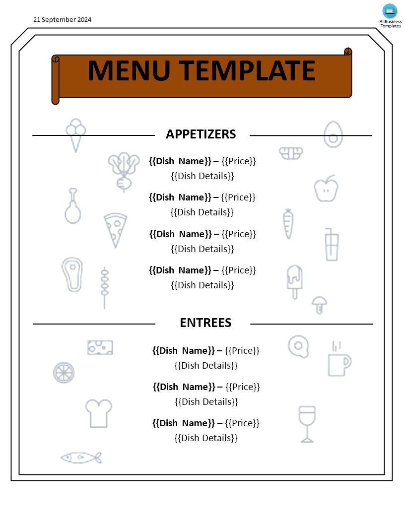Menu Template Google Docs | Templates at allbusinesstemplates.com