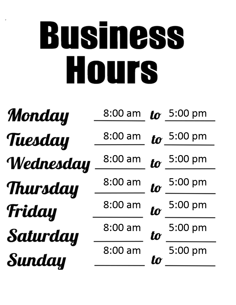 Business Hours Template | Templates at allbusinesstemplates.com