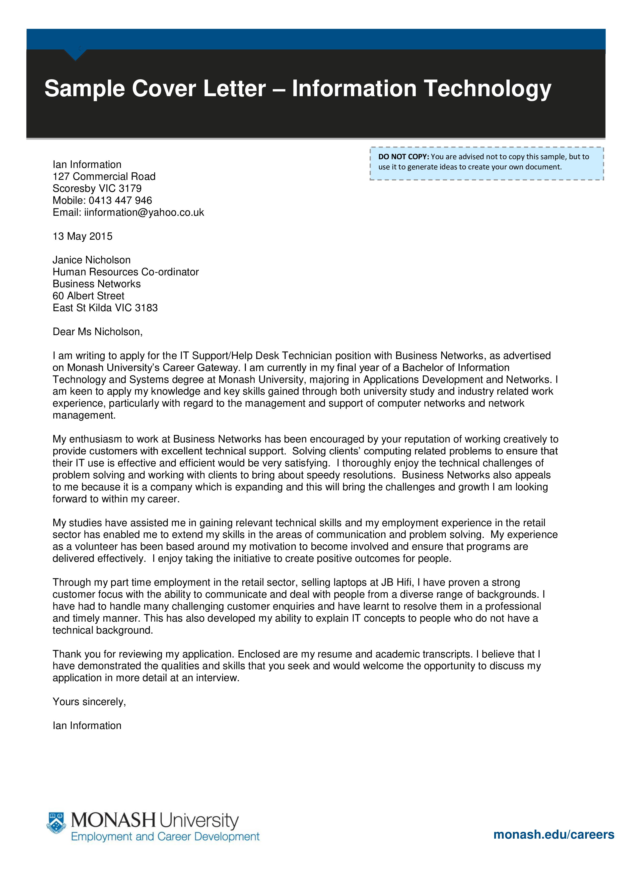Entry Level Information Technology Cover Letter Gratis