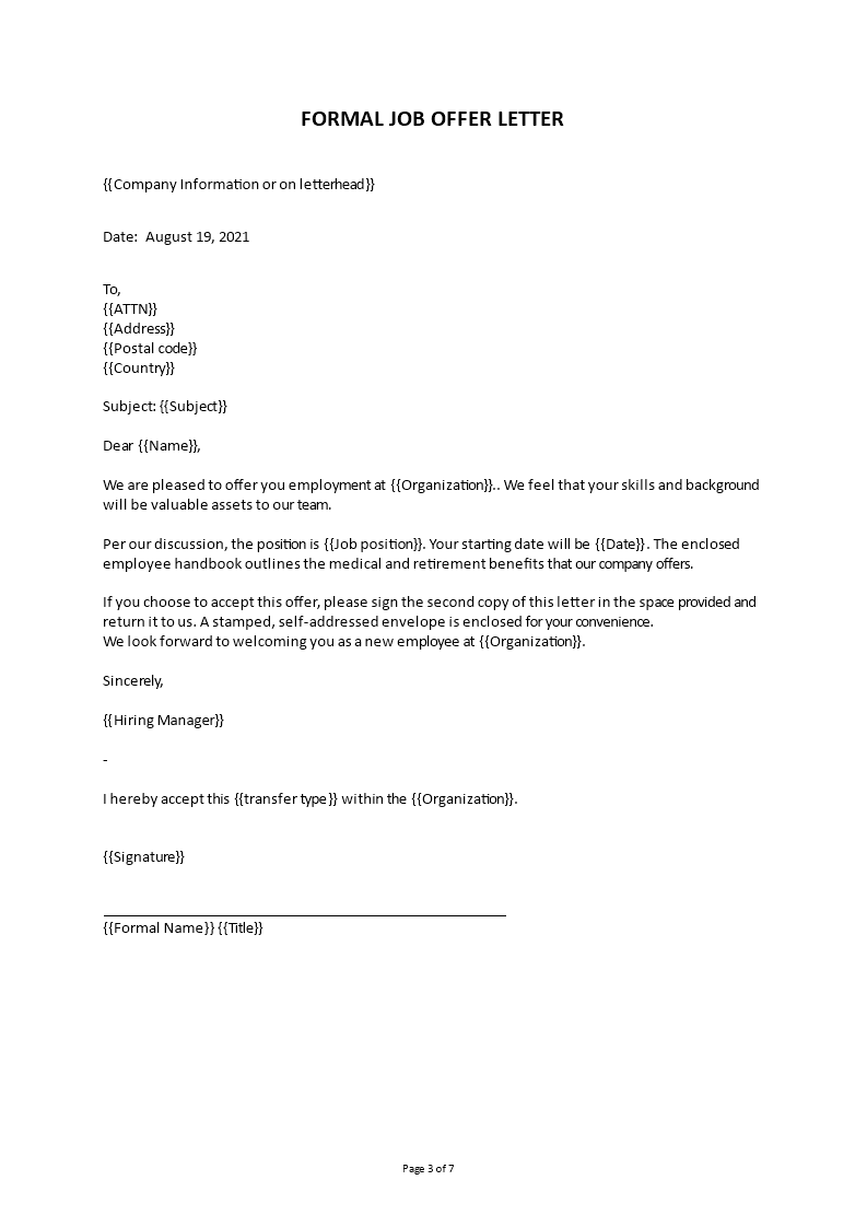 Sample Job Offer letter template | Templates at allbusinesstemplates.com