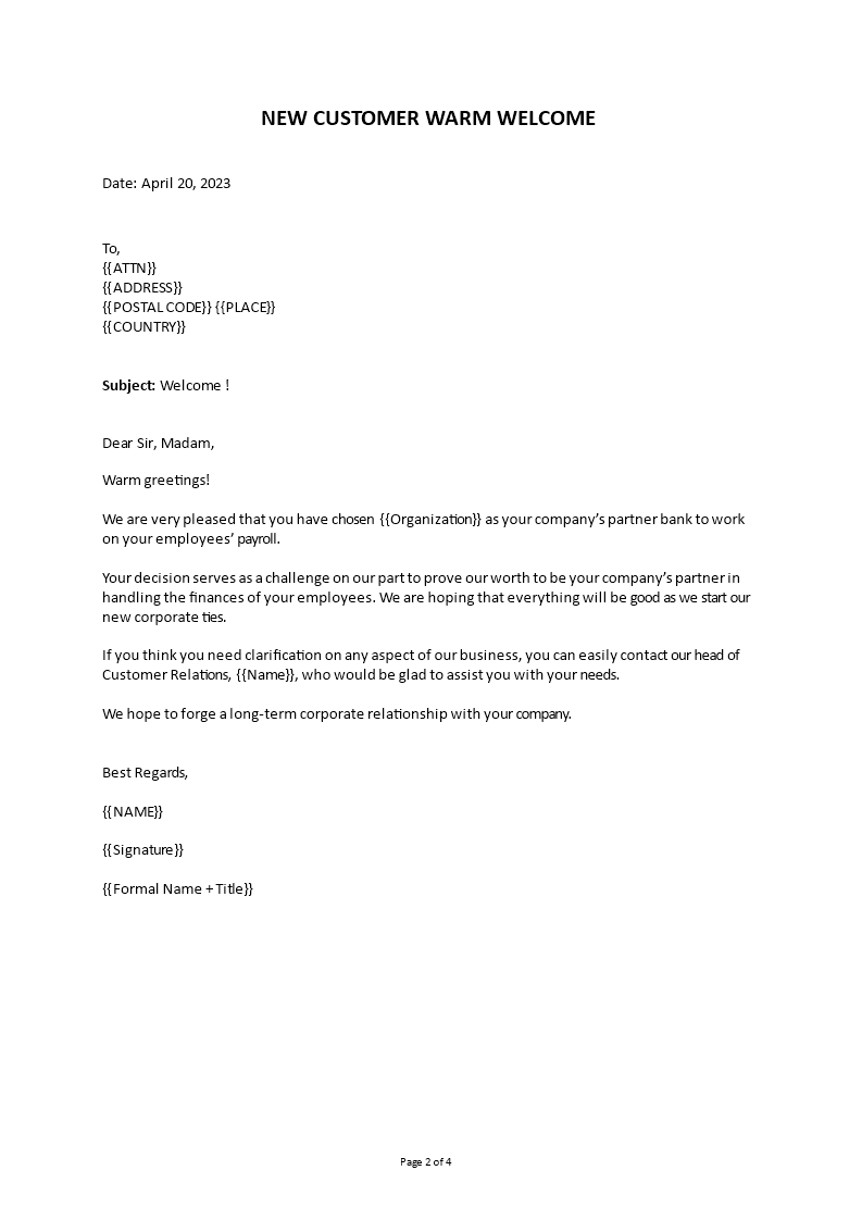 New Customer Warm Welcome Letter | Templates at allbusinesstemplates.com