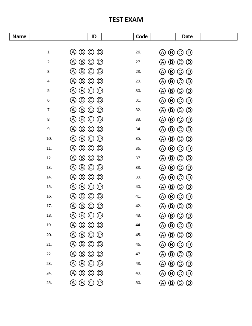 Multiple Choice Student Exam Template | Templates at ...