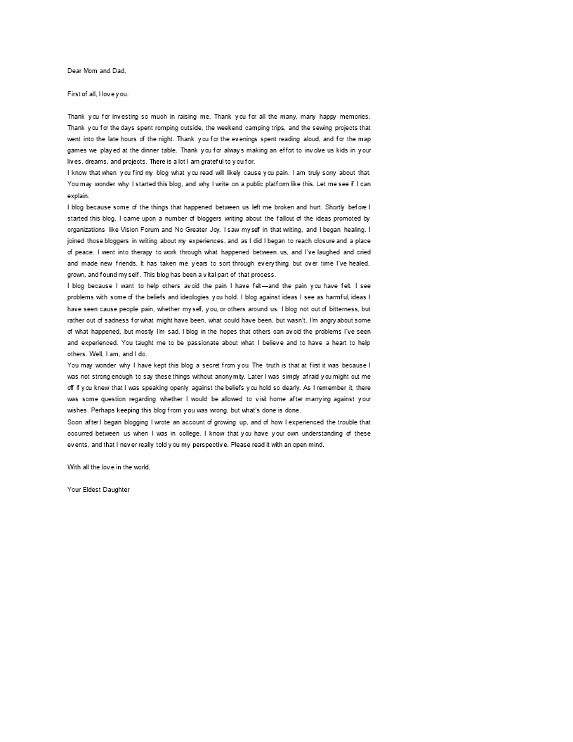 Thank You Letter To Parents For Gifts Templates At