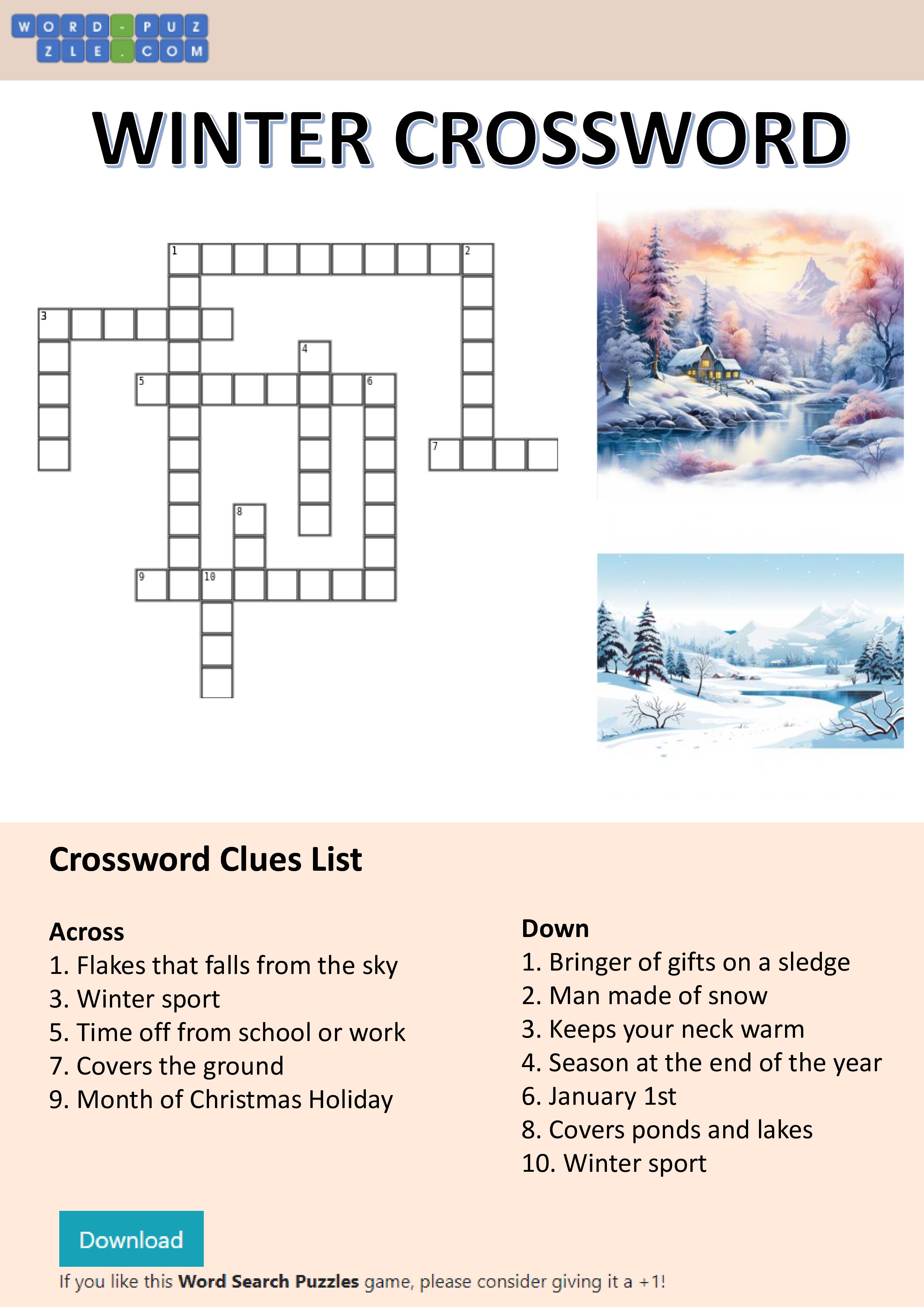 Winter Crossword | Templates at allbusinesstemplates.com