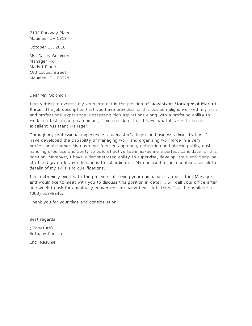 Application Letter For A Manager Position