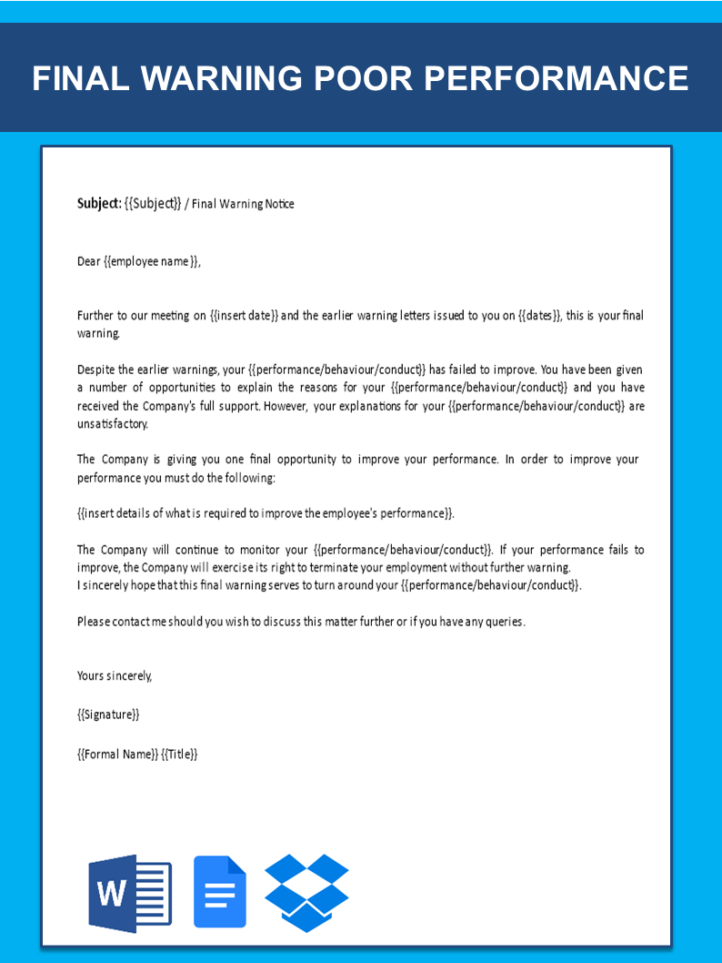 Final Warning Letter To Employee Poor Performance | Templates at ...