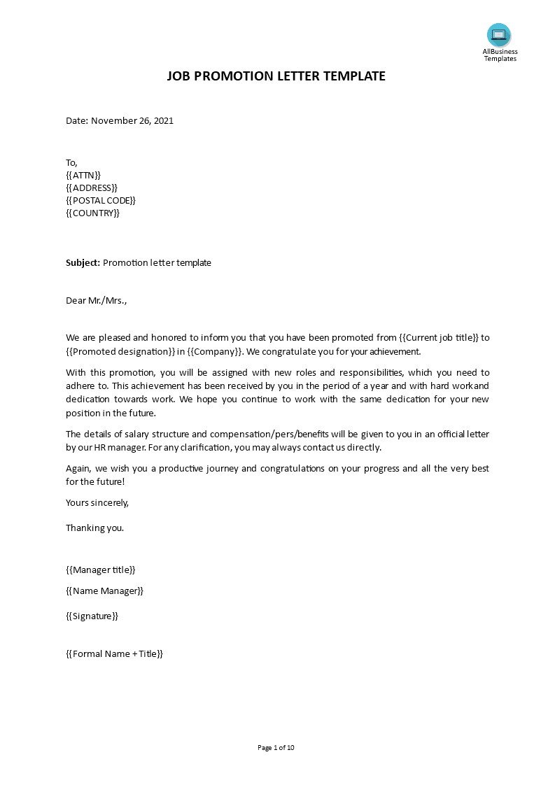 Promotion Letter Template | Templates at allbusinesstemplates.com