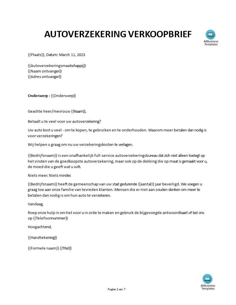 Kostenloses Verkoopbrief