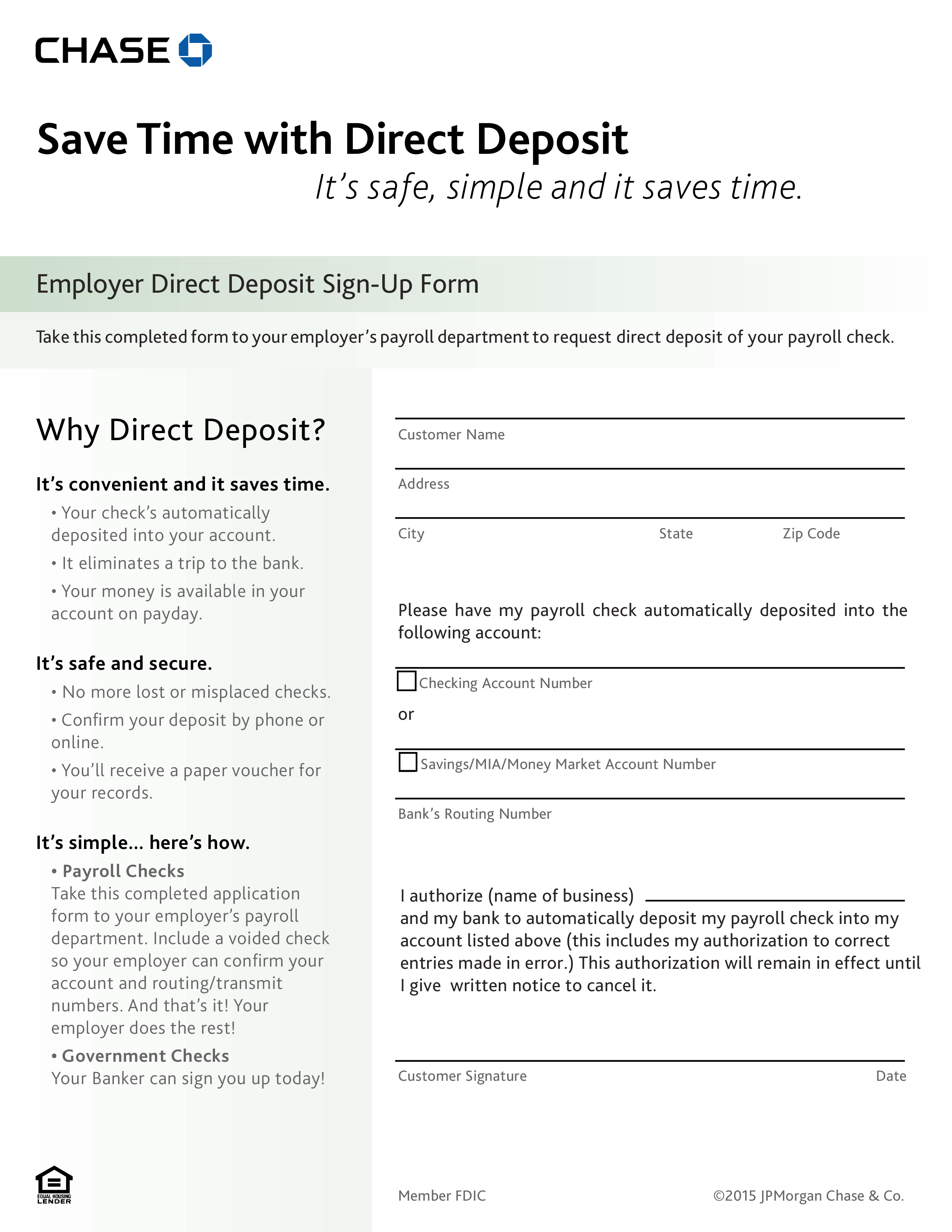Employee Printable Direct Deposit Form Template