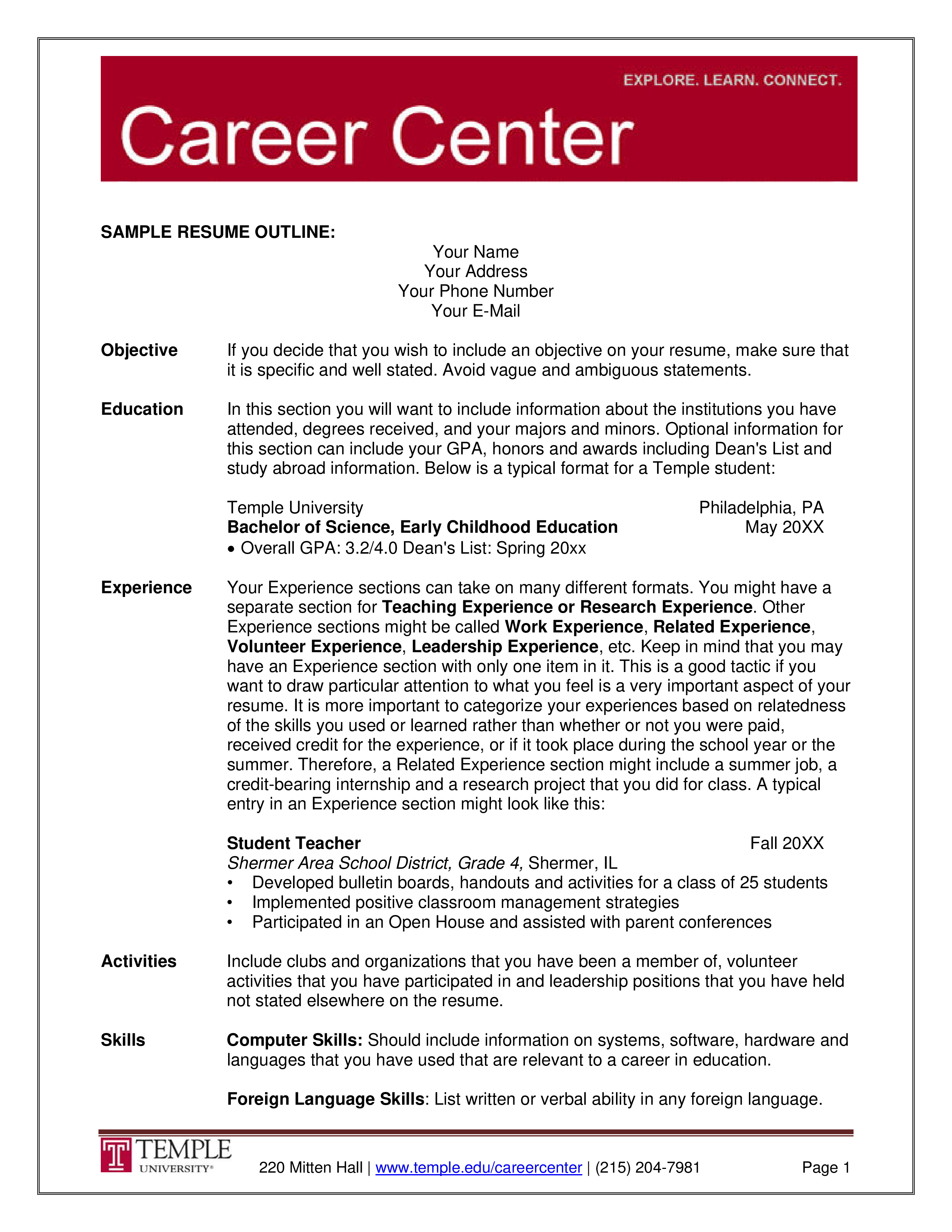 Resume Outline Templates At Allbusinesstemplates