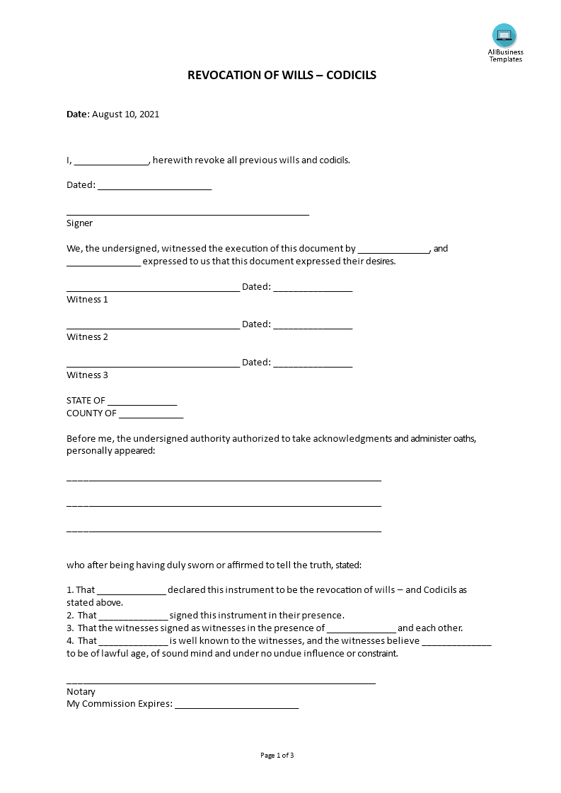 Prima Revocation Of Wills Codicils Template prima-revocation-of-wills-codicils-template