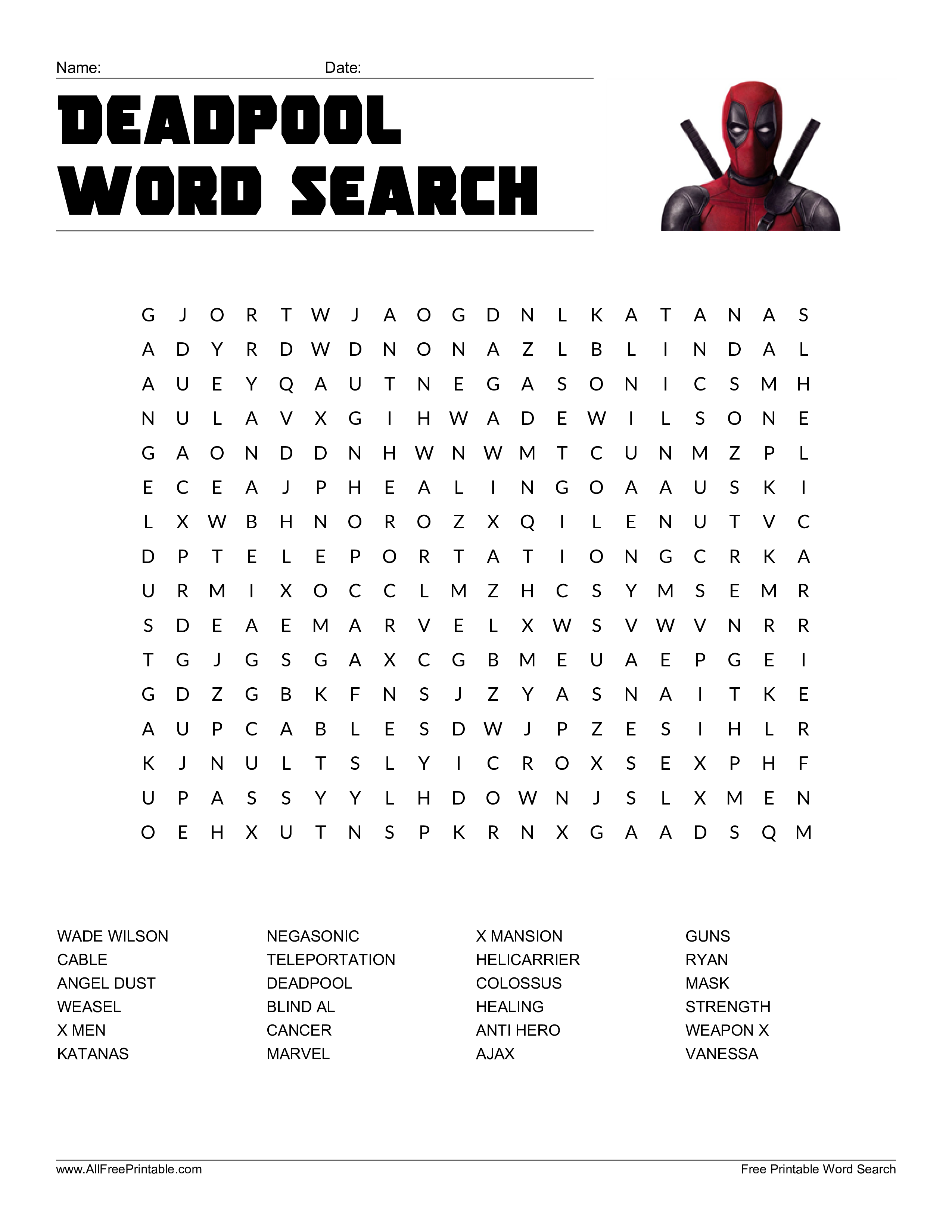 Deadpool Word Search Templates At Allbusinesstemplates