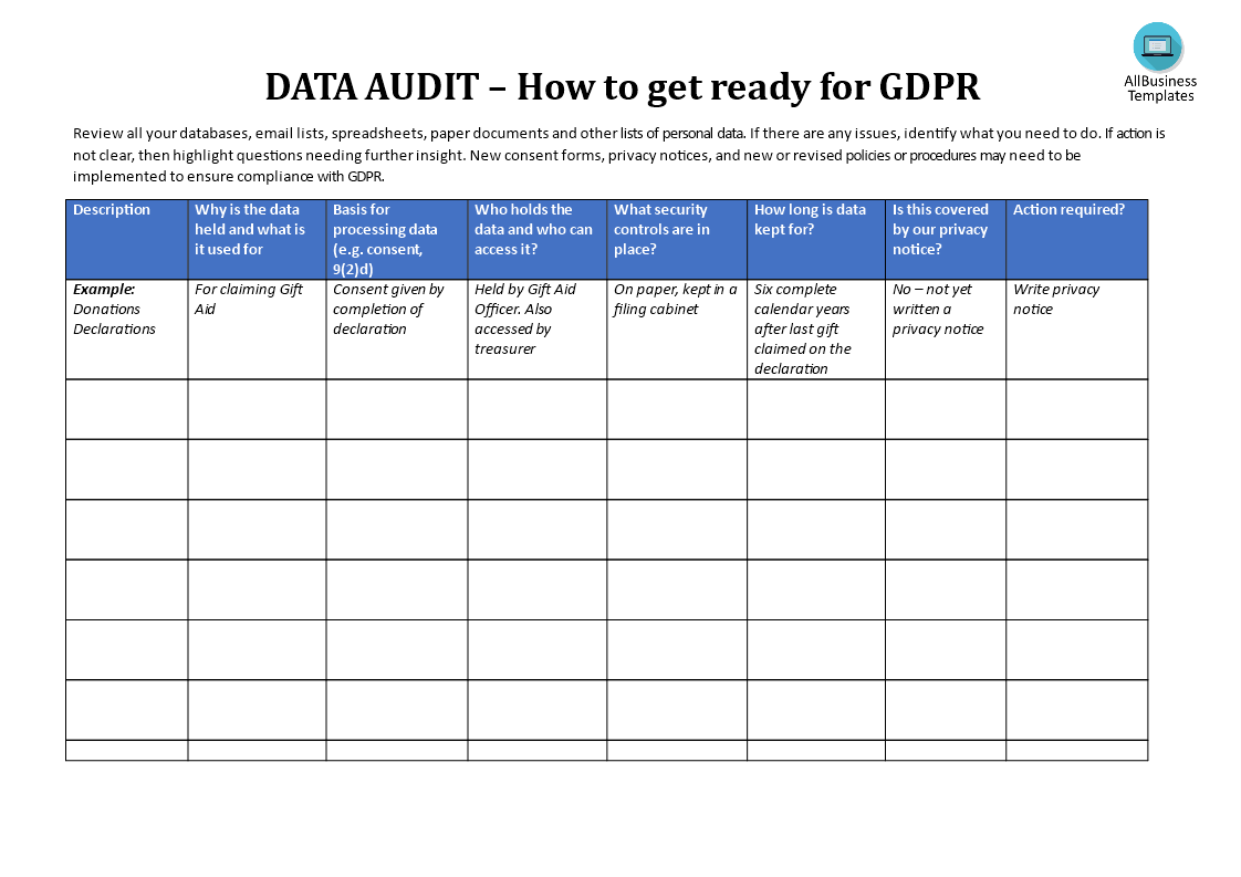 GDPR Data Audit Template Templates At Allbusinesstemplates