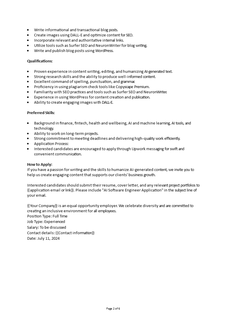 Direct Response Copywriter job description | Templates at ...