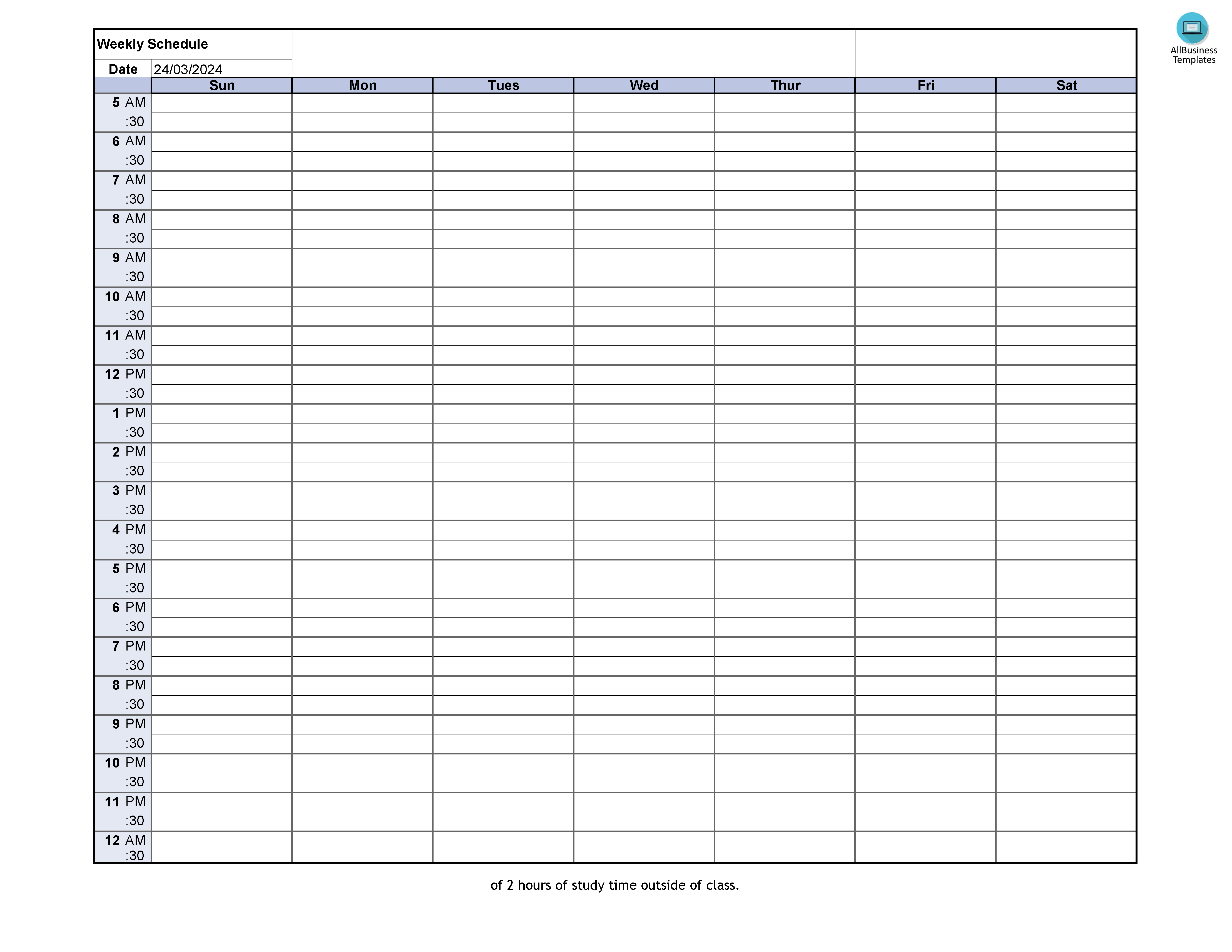Télécharger Gratuit Excel Weekly Schedule