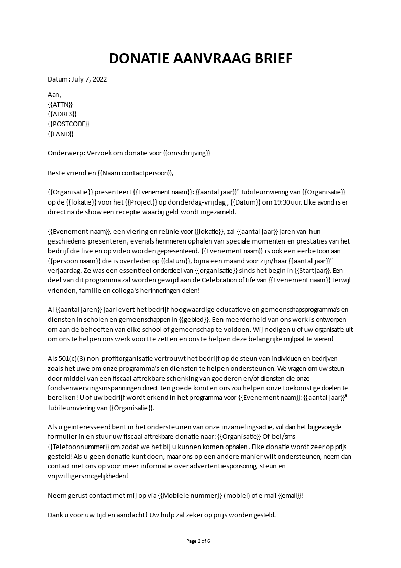 Premium Donatie Verzoek Brief