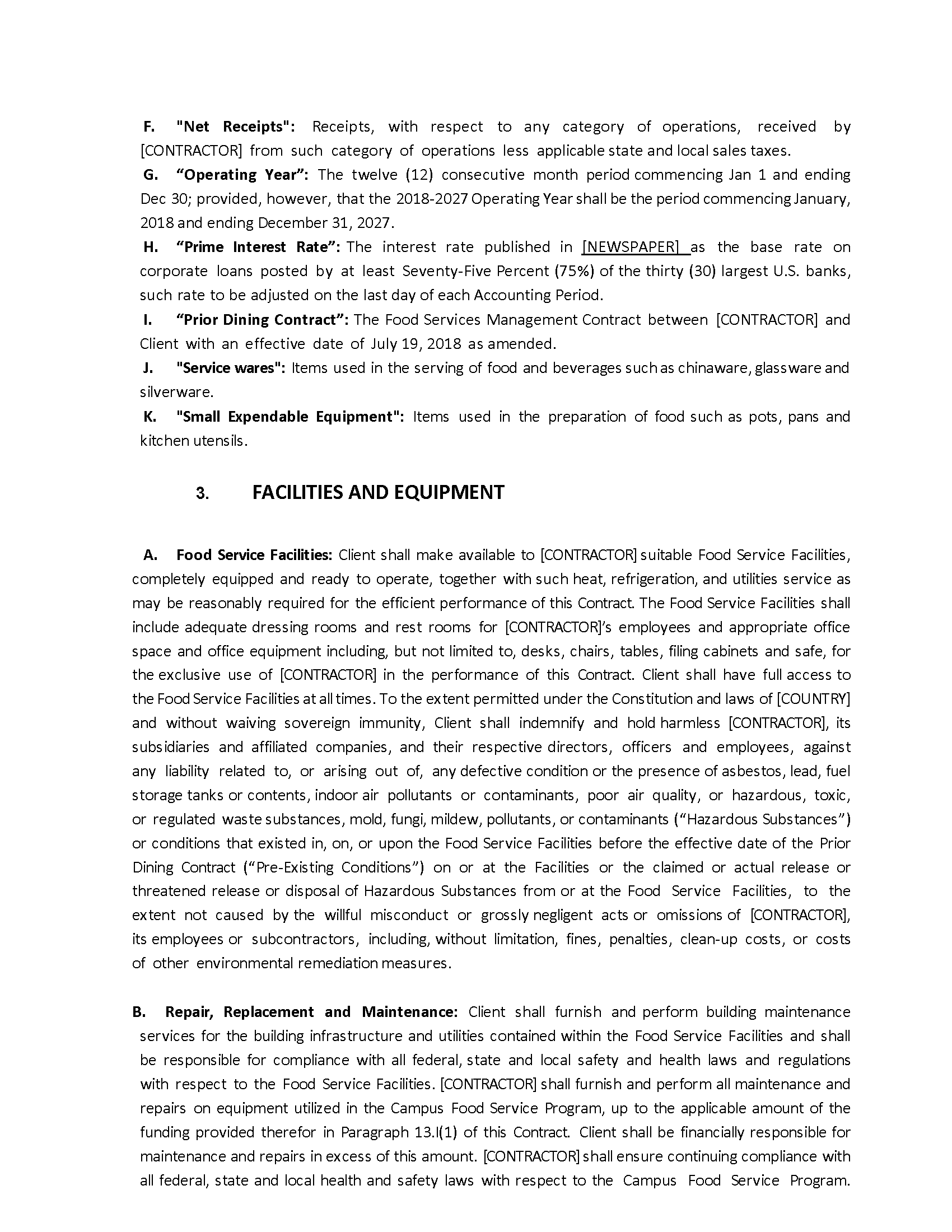 Food Service Management Contract | Templates at allbusinesstemplates.com