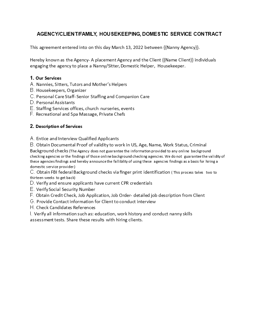 Nanny Housekeeper Contract | Templates at allbusinesstemplates.com