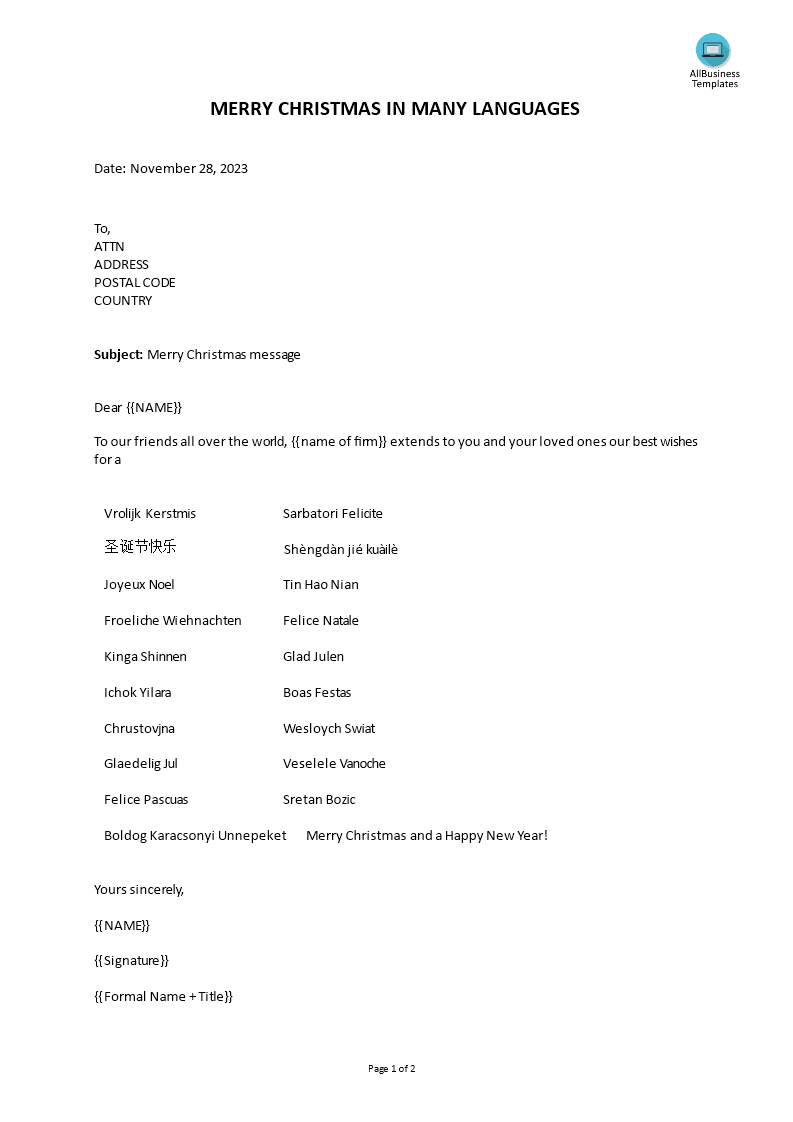 Merry Christmas In Many Languages Gratis