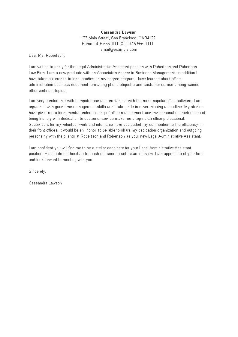 Legal Administrative Assistant Job Application Letter Templates At