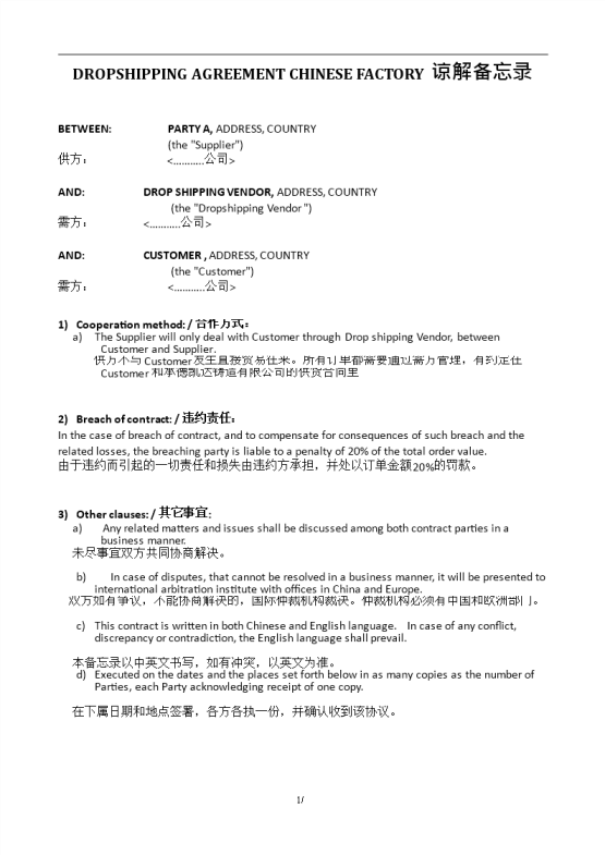 Drop Shipping Agreement Template Templates At Allbusinesstemplates