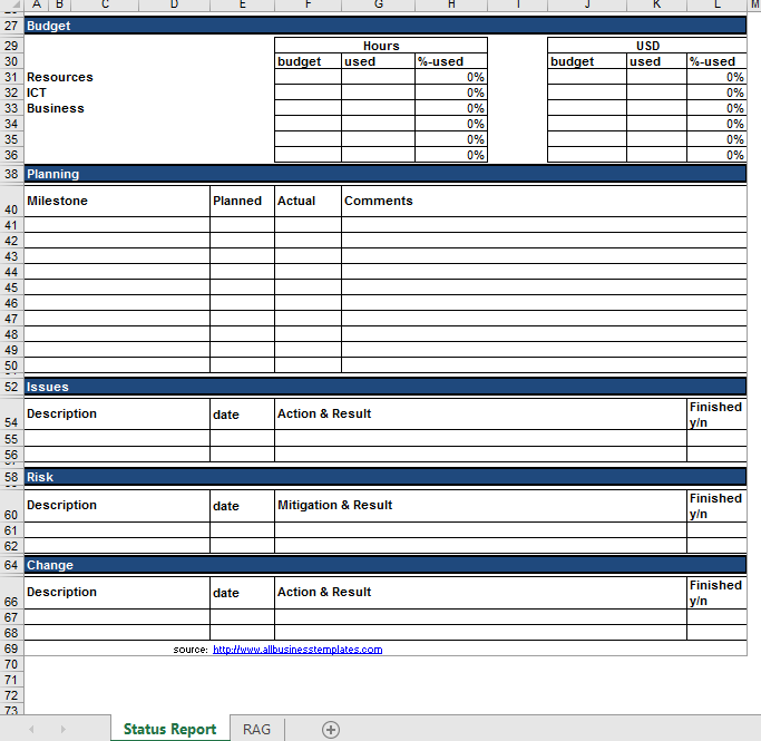 Project Status Report Excel Template Templates At 