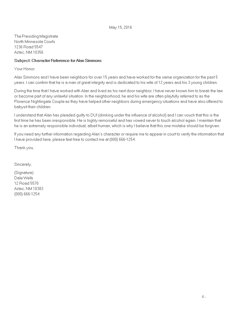 Dui Character Letter Sample Writing A Character Reference Letter For